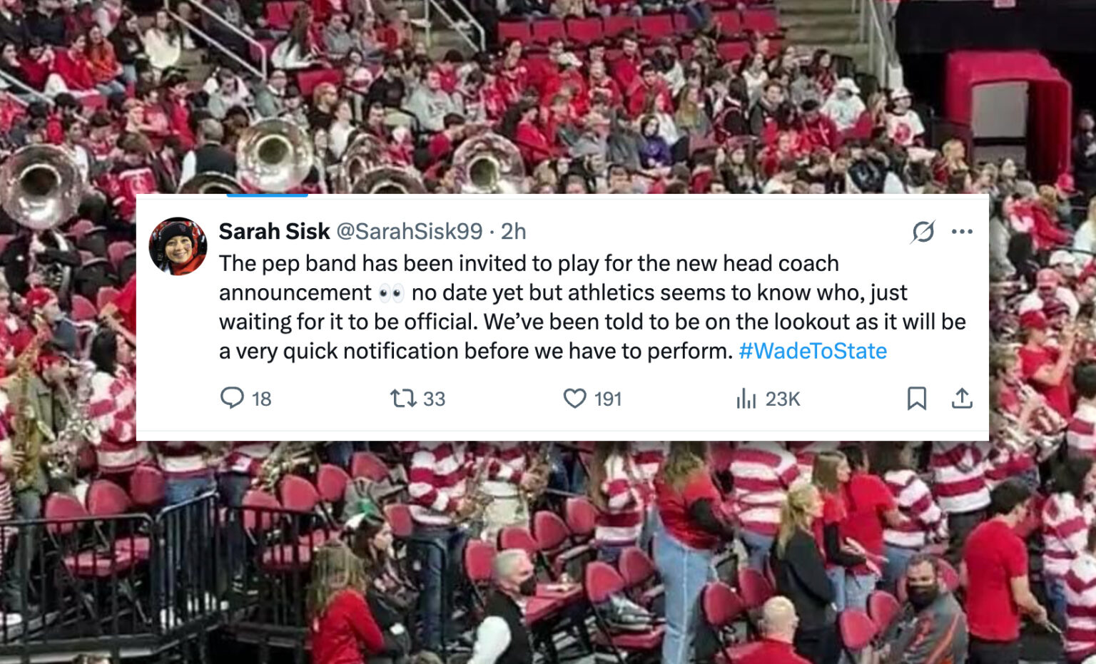 NC State pep band has reportedly been invited to play for the new head