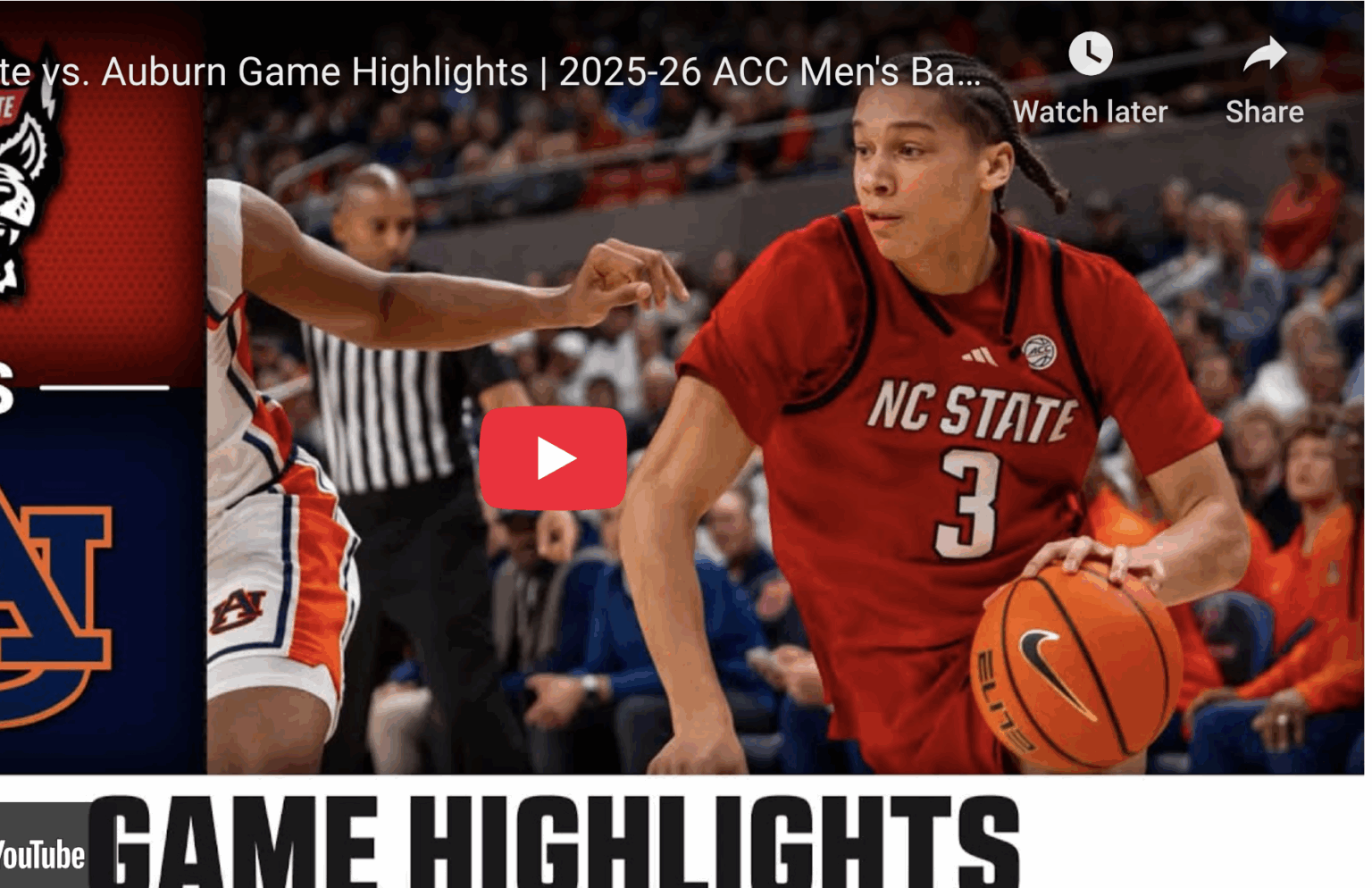 #20 Auburn 83 NC State 73: ACCDN Highlight Reel